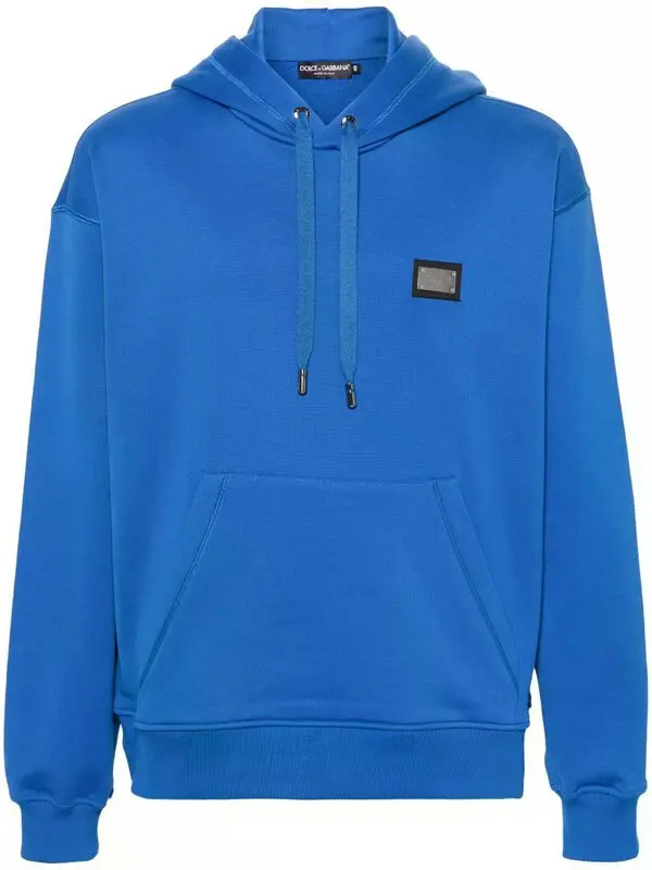 Dolce & Gabbana Logo-plaque Cotton Hoodie - Blue