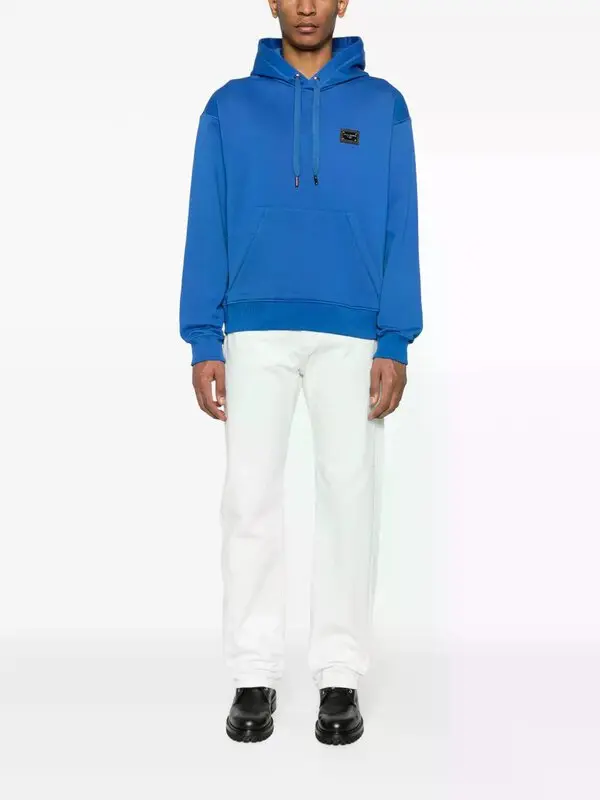Dolce & Gabbana Logo-plaque Cotton Hoodie - Blue