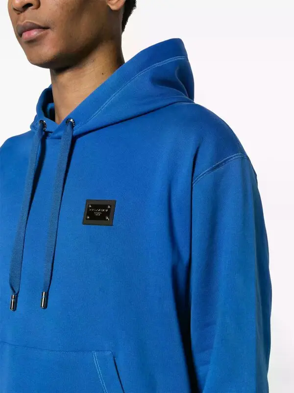 Dolce & Gabbana Logo-plaque Cotton Hoodie - Blue