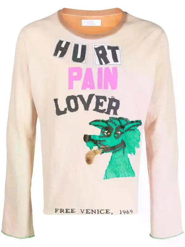 ERL Slogan-print Long-sleeve T-shirt - Neutrals