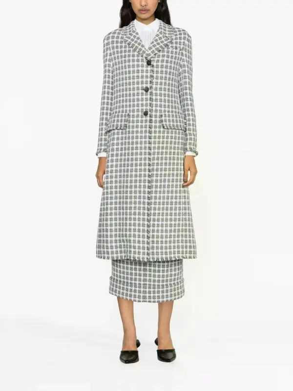 Thom Browne Check-pattern Tweed Coat - Grey