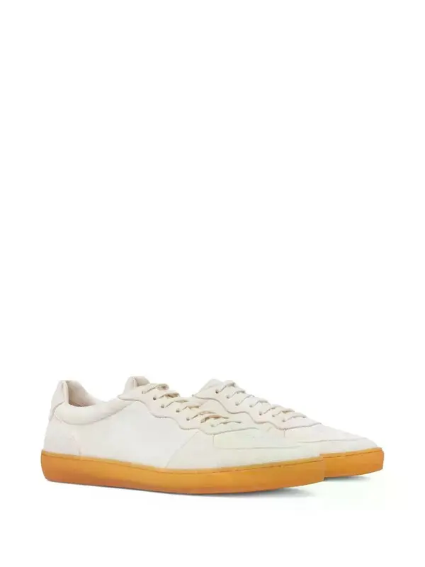 SCAROSSO Suede Sneakers With Perforated Toe Box And Lace-up Fastening - Neutrals