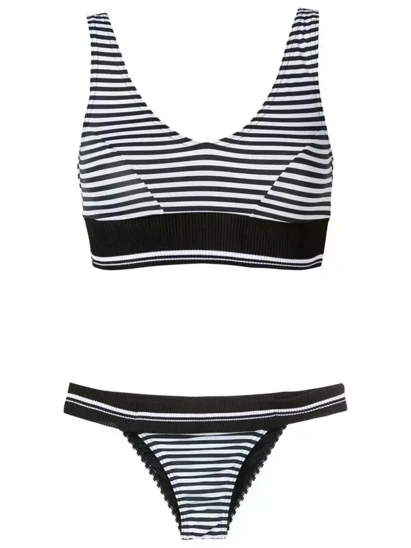 AMIR SLAMA Striped Scoop-neck Bikini - Black