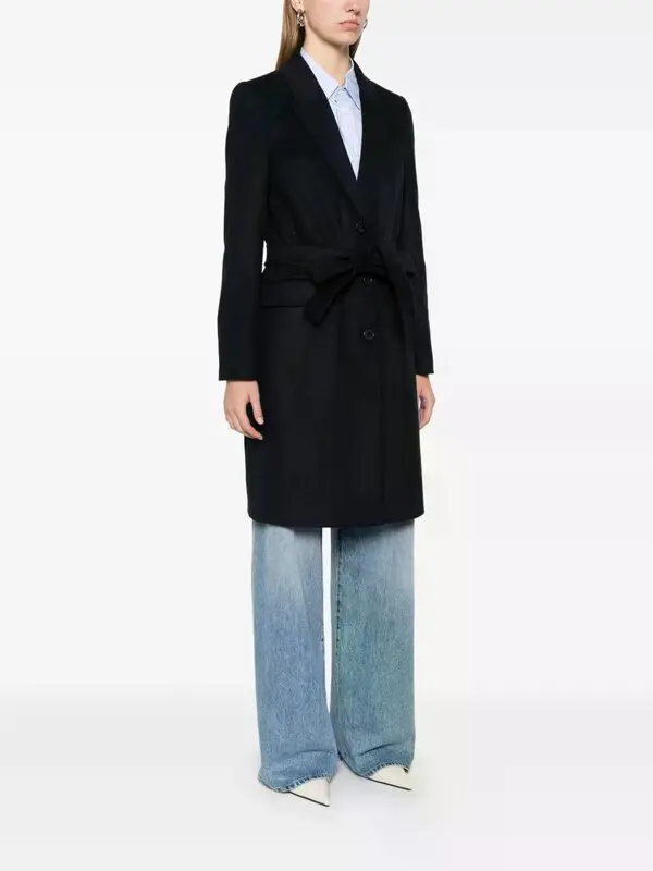 TWINSET Navy Wool Blend Logo Plaque Coat