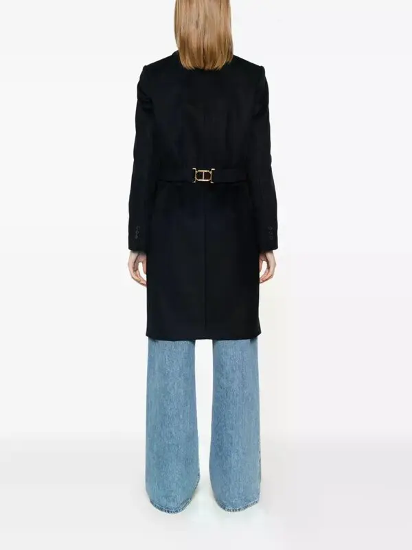 TWINSET Navy Wool Blend Logo Plaque Coat