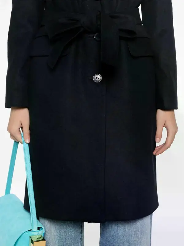 TWINSET Navy Wool Blend Logo Plaque Coat