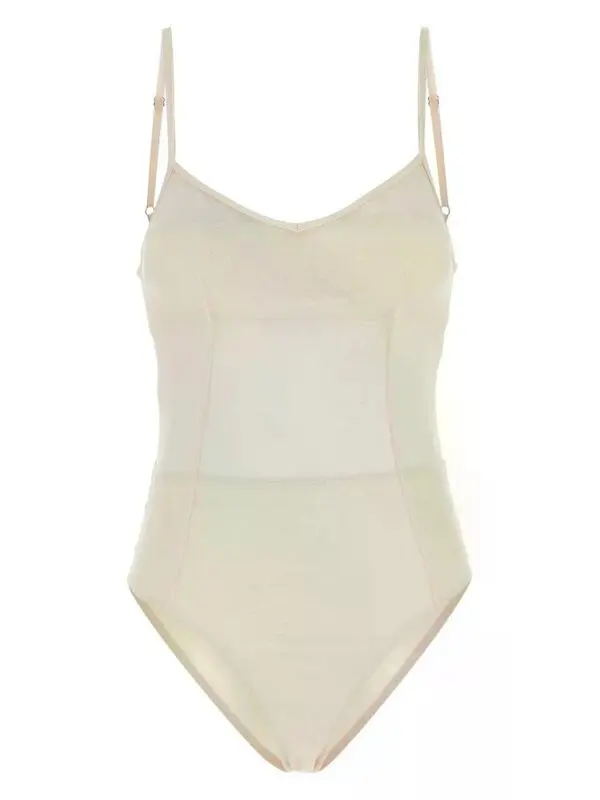 Prada Tulle V-neck Swimsuit - Neutrals