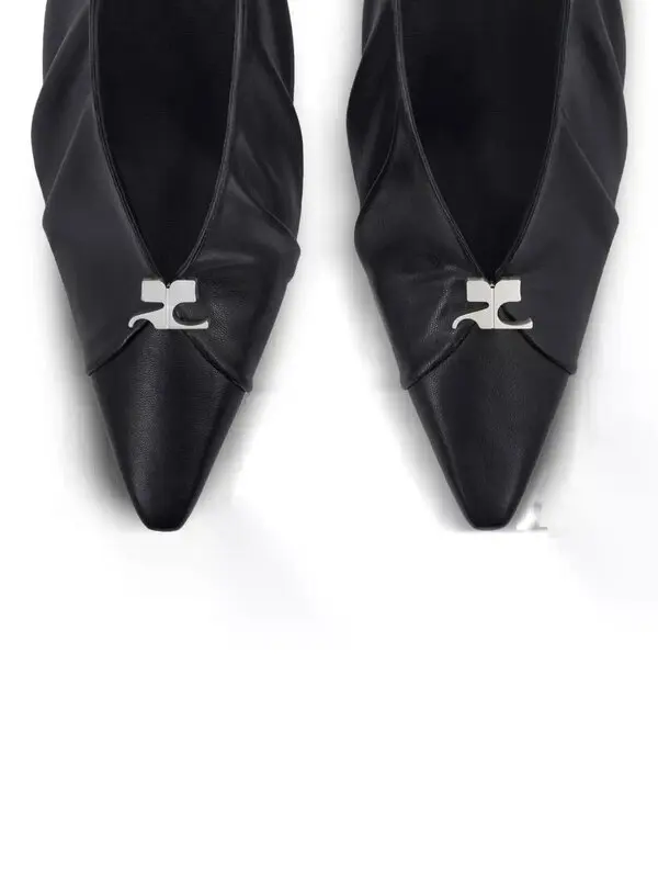 COURREGES Draped Faux Leather Slingbacks - Black