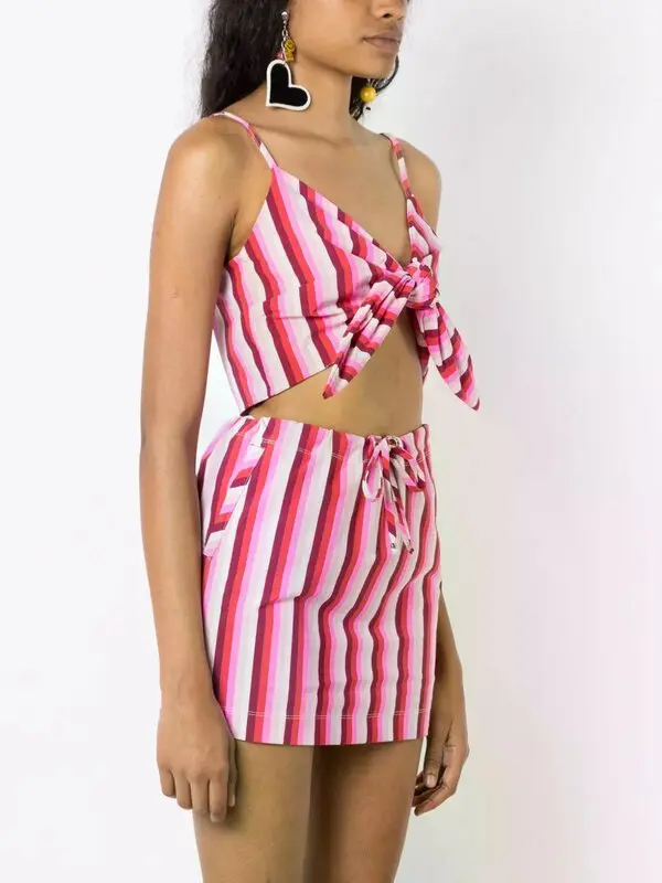 AMIR SLAMA Stripe-print Tied Crop Top