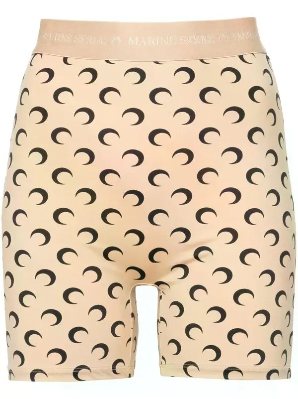 MARINE SERRE Moon-print High-waisted Shorts - Neutrals