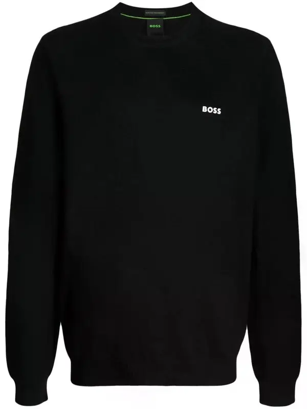 BOSS Logo-print Ribbed Jumper - Black