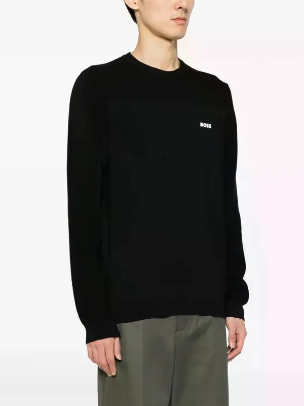 BOSS Logo-print Ribbed Jumper - Black