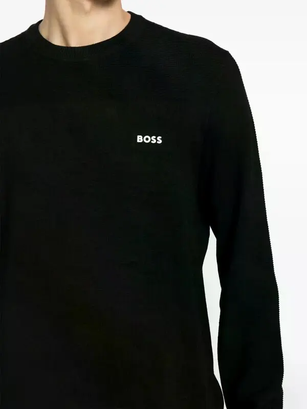 BOSS Logo-print Ribbed Jumper - Black