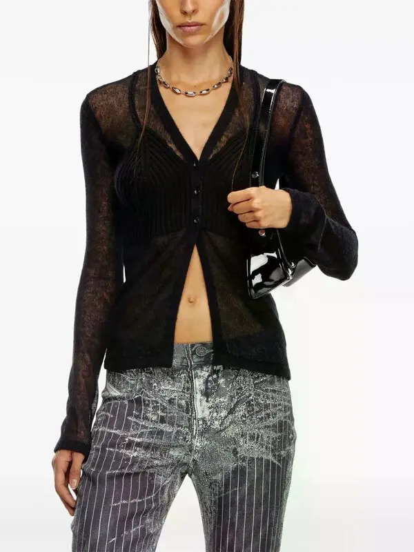 DIESEL® Semi-sheer V-neck Cardigan With Ribbed Panelling