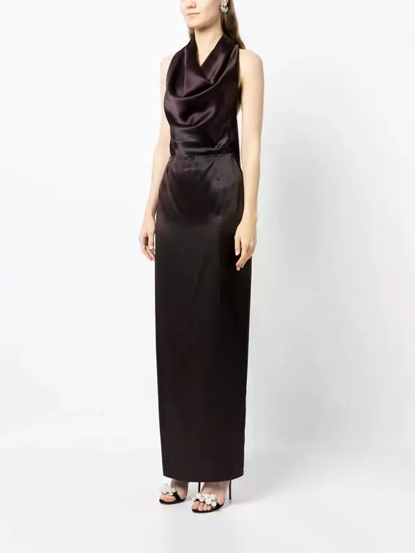 Voz Convertible Halterneck Satin Maxi Dress - Brown