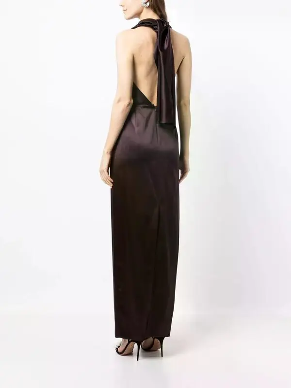 Voz Convertible Halterneck Satin Maxi Dress - Brown