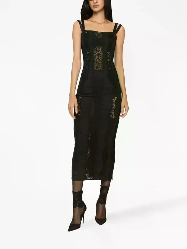 Dolce & Gabbana Lace-embellished Square Neck Midi Dress