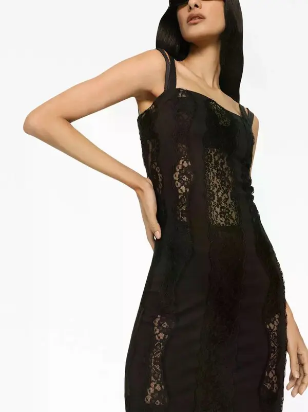 Dolce & Gabbana Lace-embellished Square Neck Midi Dress