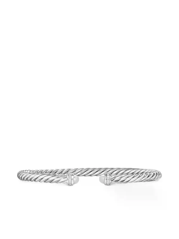 David Yurman Sterling Cablespira Pearl And Diamond Bracelet - Silver