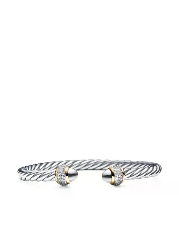 David Yurman 18kt Yellow Gold And Sterling Diamond Cable Bracelet - Silver