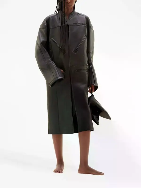 COURREGES Logo-debossed Leather Coat