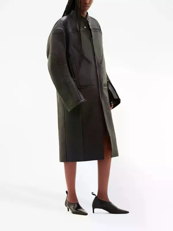 COURREGES Logo-debossed Leather Coat