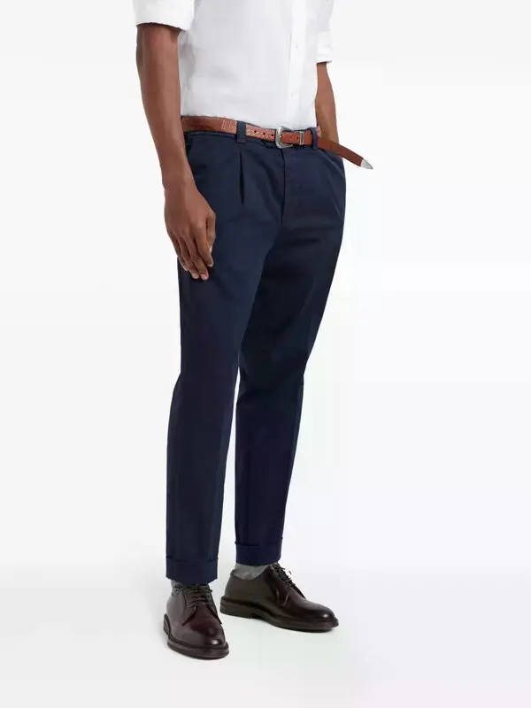 Brunello Cucinelli Tapered Cotton Trousers - Blue