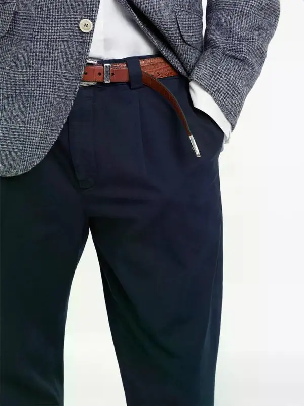 Brunello Cucinelli Tapered Cotton Trousers - Blue