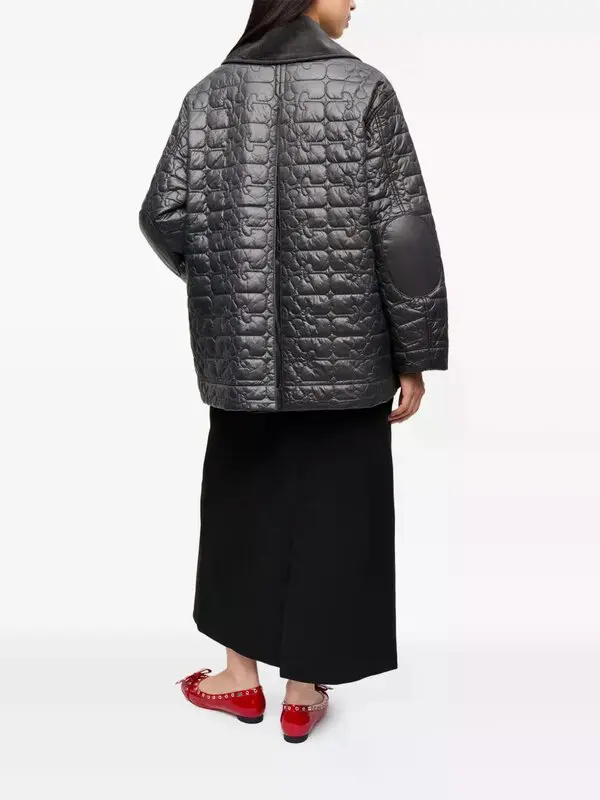 GANNI Logo-quilted Corduroy-collar Jacket - Grey