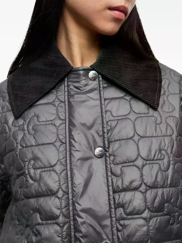 GANNI Logo-quilted Corduroy-collar Jacket - Grey