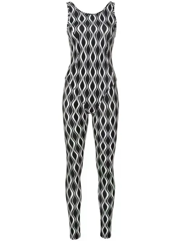 AMIR SLAMA Graphic-print Cut-out Jumpsuit - Black