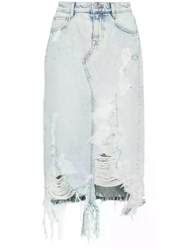 JNBY Lace Patchwork Denim Long Skirt - Blue