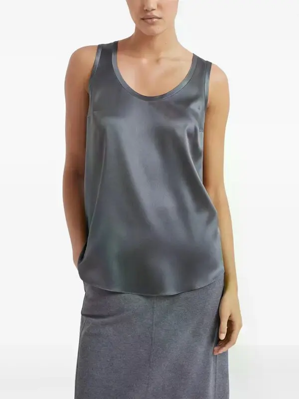 Brunello Cucinelli Sleeveless Silk Top - Grey