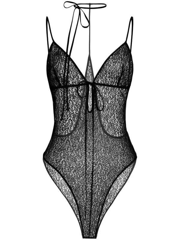 ALEKSANDRE AKHALKATSISHVILI Halterneck Lace Bodysuit - Black