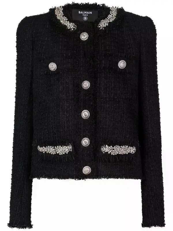 Balmain Embroidered Tweed Jacket - Black