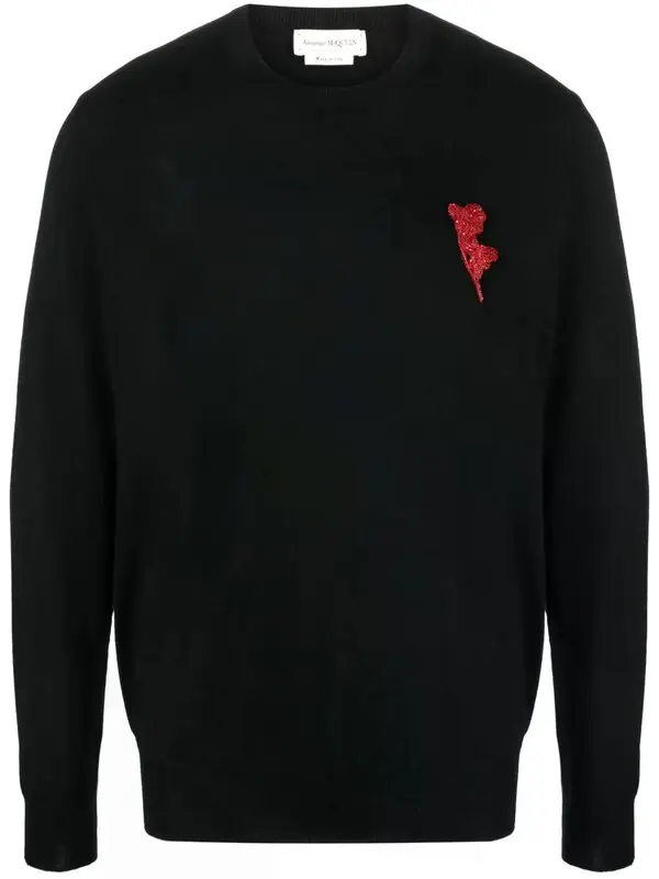 Alexander McQueen Beaded Floral Motif Wool Jumper