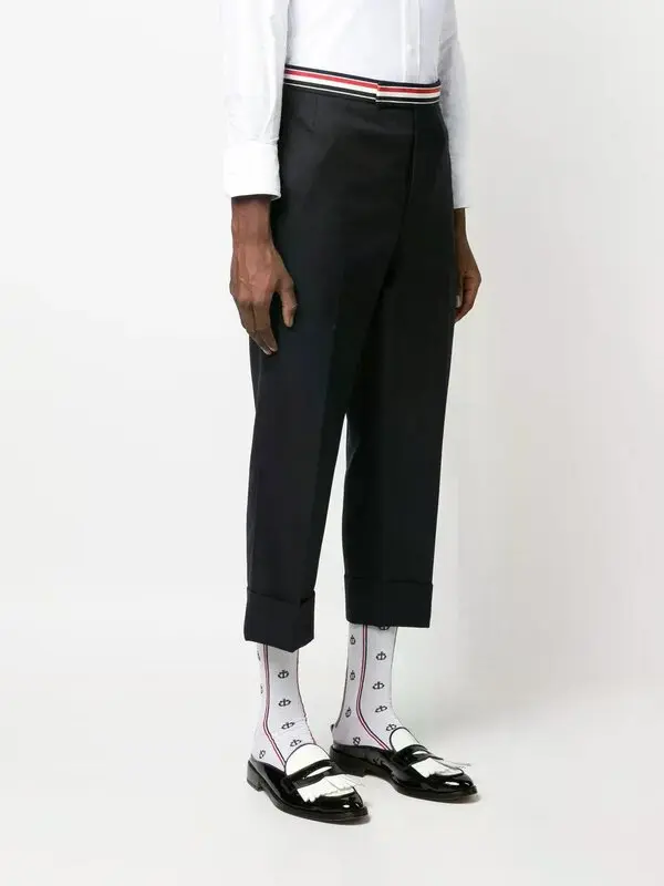 Thom Browne Rwb-waistband Cropped Tailored Trousers
