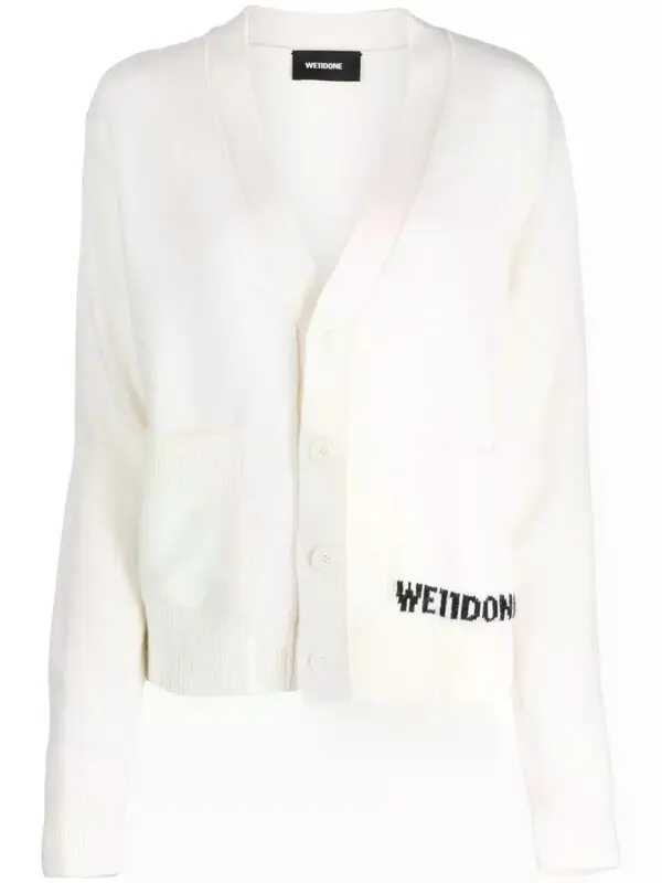 We11Done Logo-intarsia Wool Cardigan - White