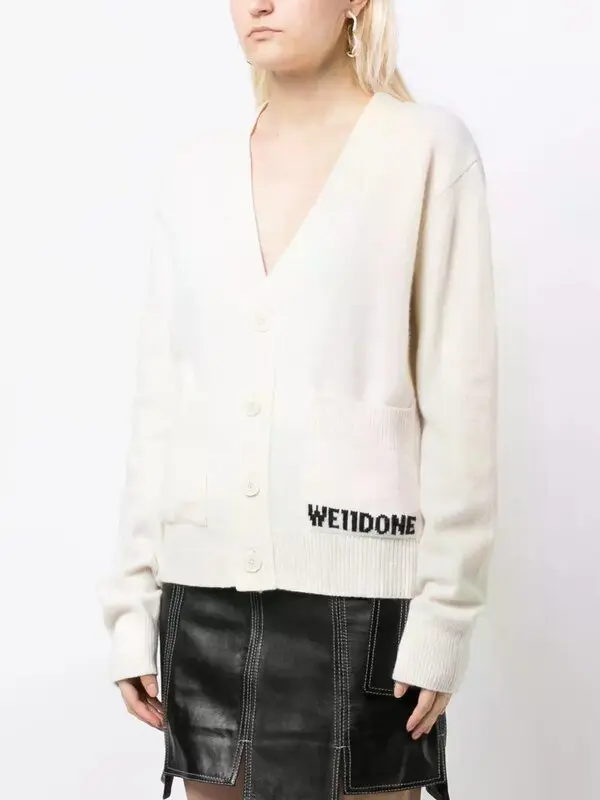 We11Done Logo-intarsia Wool Cardigan