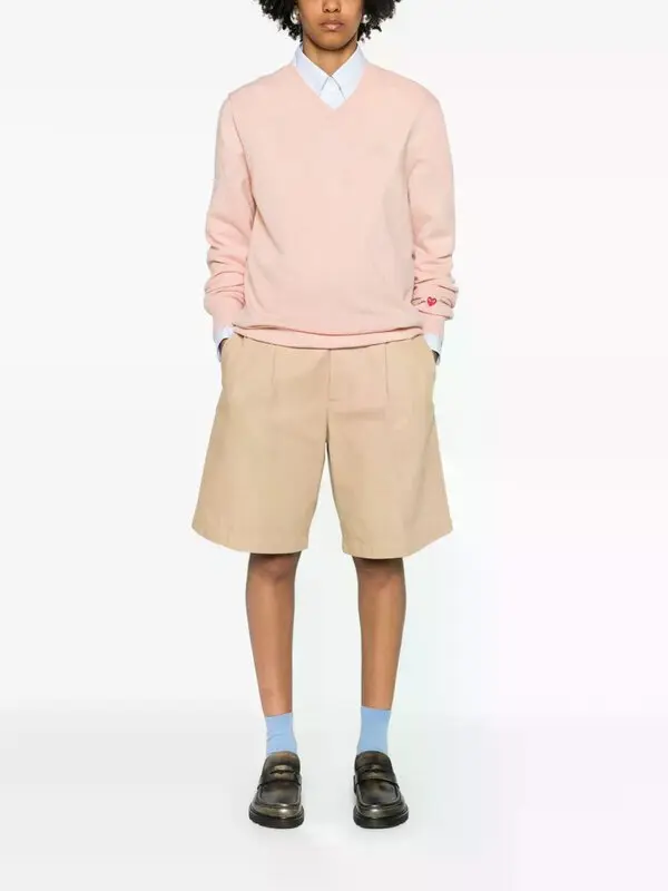 Play Comme Des Garcon V-neck Wool Jumper - Pink