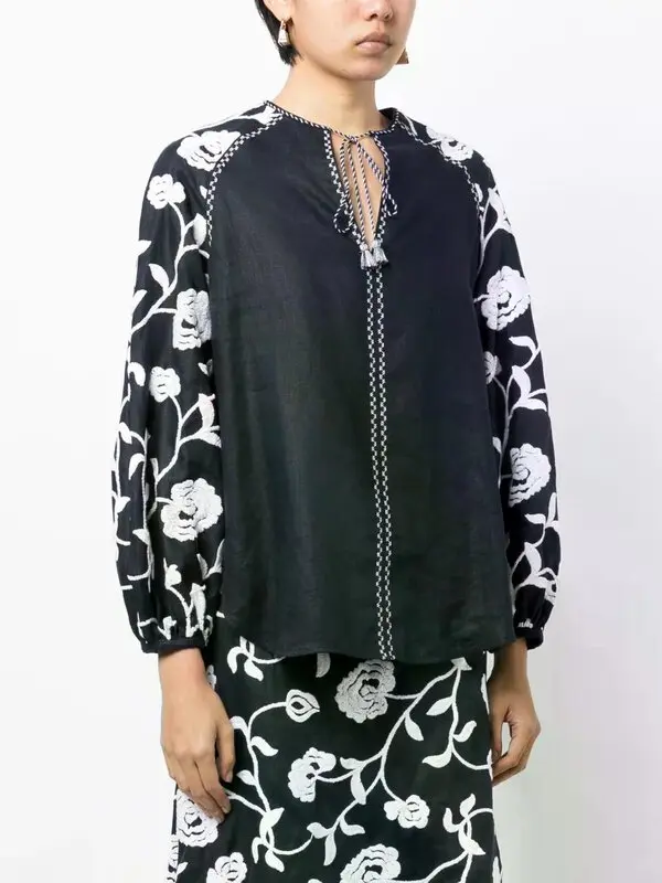 Silvia Tcherassi Molveno Floral-embroidered Tunic Top - Blue