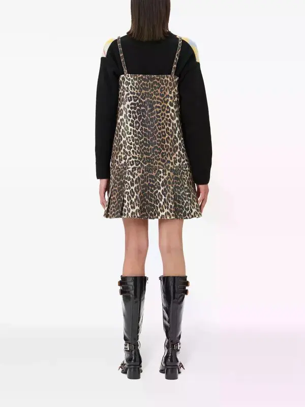 GANNI Leopard-print Pleated Mini Dress - Neutrals