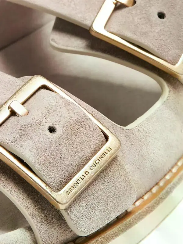 Brunello Cucinelli Buckled Suede Sandals - Neutrals
