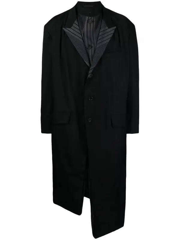 Yohji Yamamoto Asymmetric Striped-lining Wool Coat