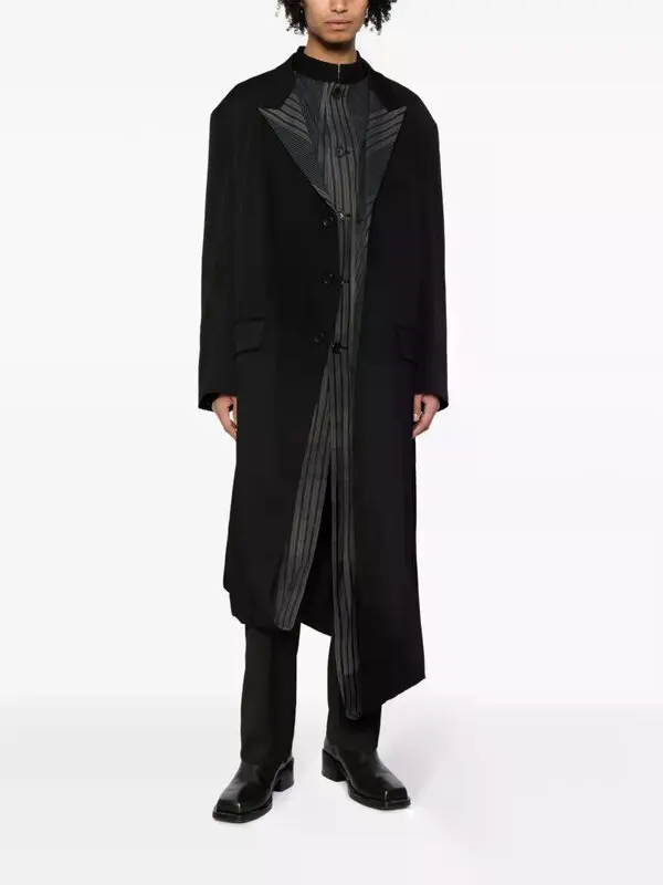 Yohji Yamamoto Asymmetric Striped-lining Wool Coat