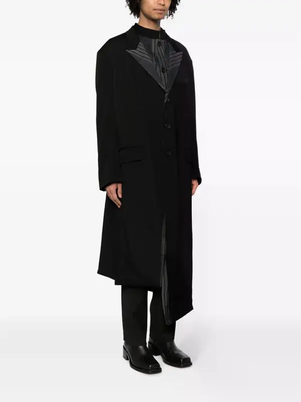 Yohji Yamamoto Asymmetric Striped-lining Wool Coat