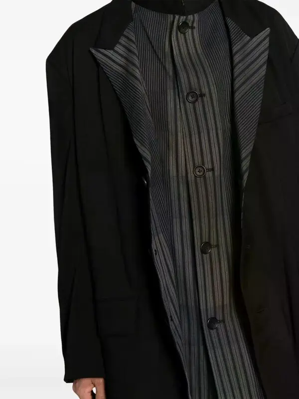 Yohji Yamamoto Asymmetric Striped-lining Wool Coat