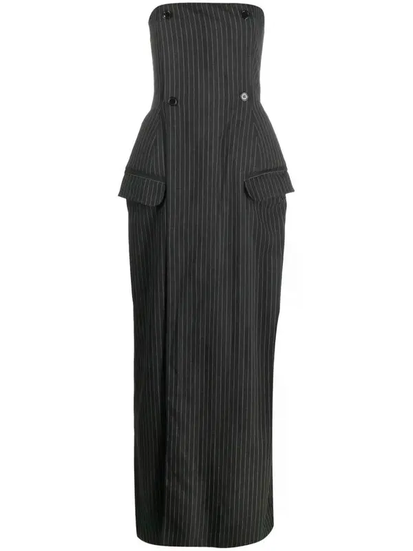IOANA CIOLACU Pinstripe Bandeau Maxi Dress - Black