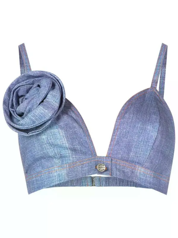 AMIR SLAMA Floral-appliqué Crop Top - Blue