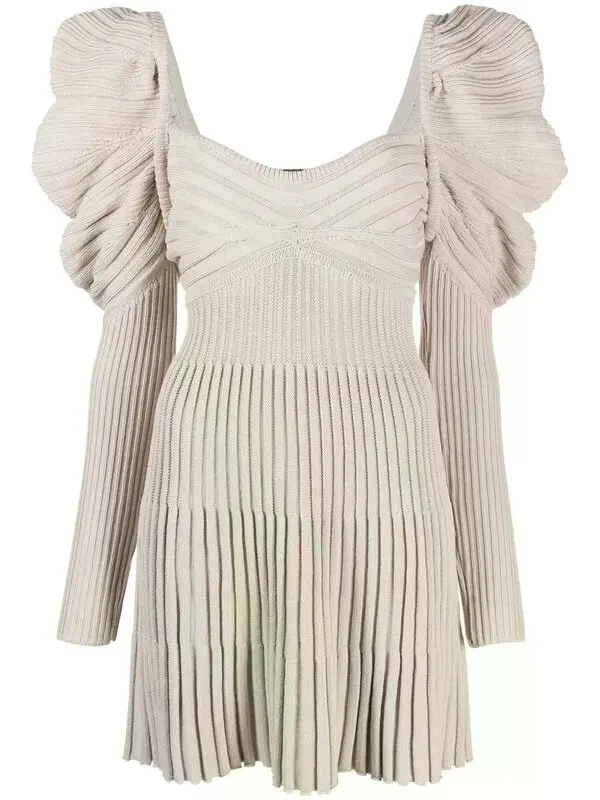 Cult Gaia Mutton-sleeve Ribbed Minidress - Neutrals